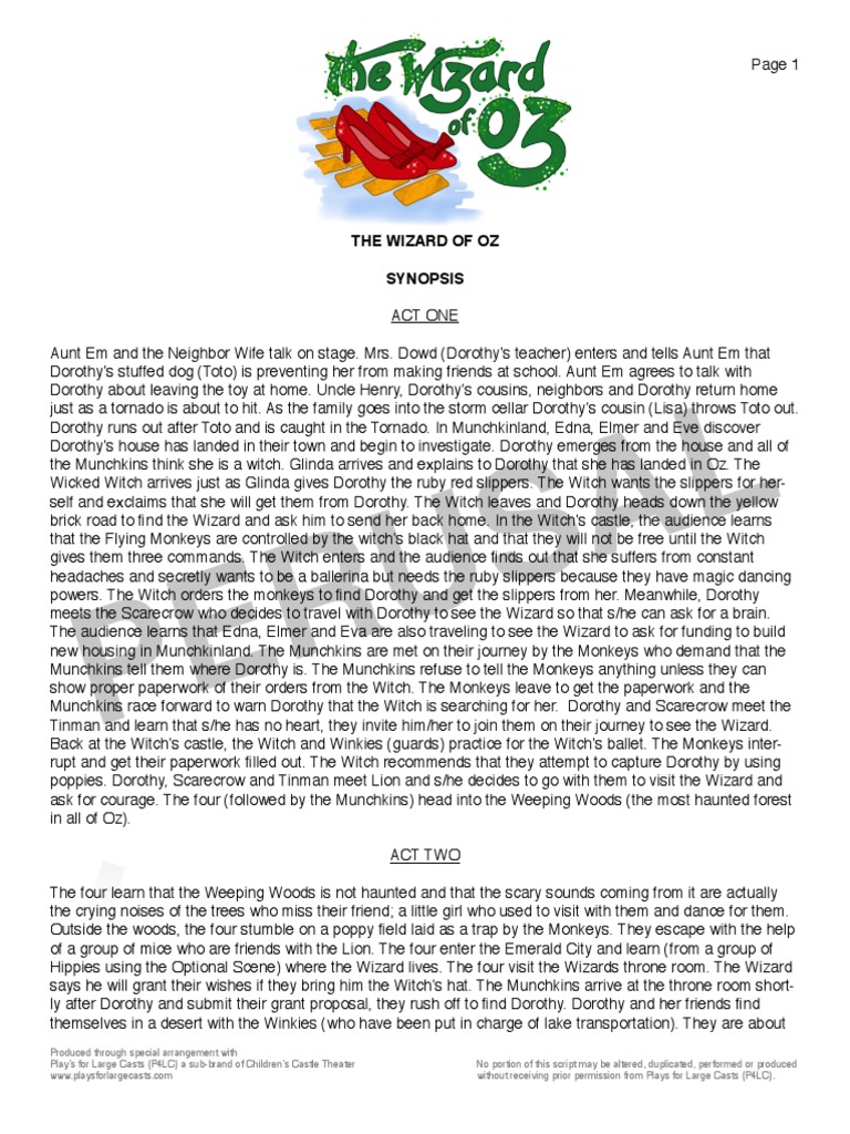 Wizard of Oz Play Script Overview | PDF | Dorothy Gale | Wizard Of Oz ...