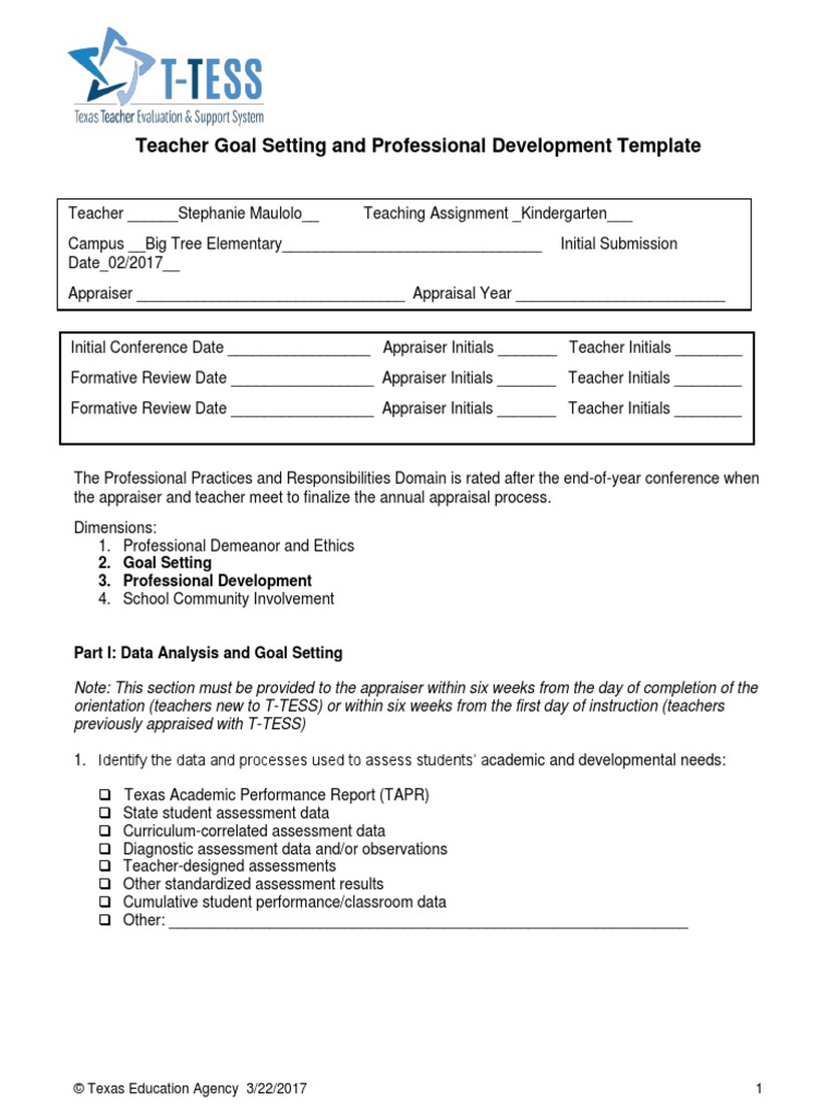 Act T Tess Goal-Setting and PD Plan Template | PDF | Goal Setting ...
