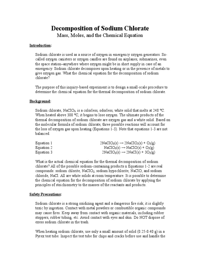 Decomposition of Sodium Chlorate | PDF | Sodium | Sodium Chloride