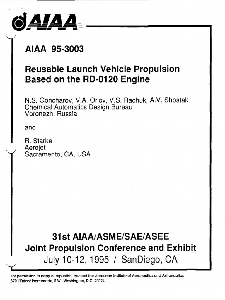 Alaa Reusable Launch Vehicle Propulsion Based The RD-0120 Engine | PDF ...