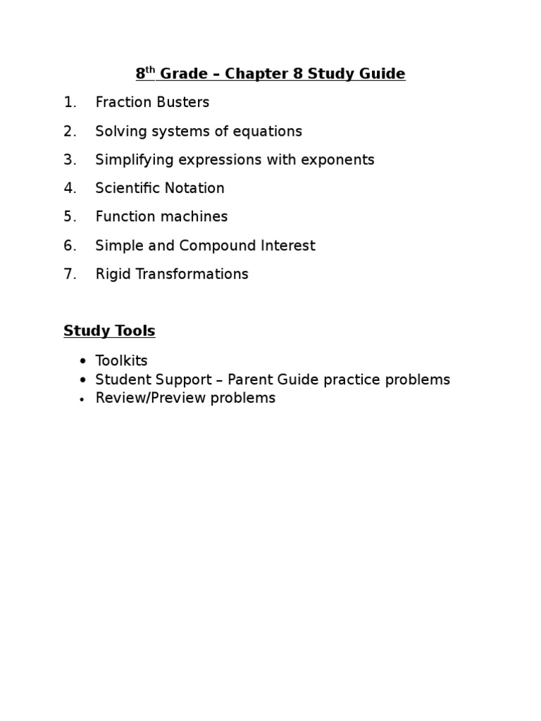 8th Grade Math Study Guide | PDF