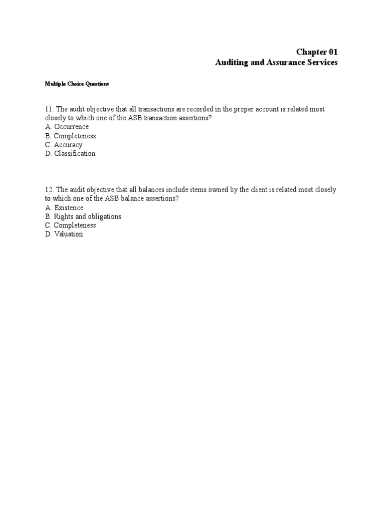 Auditing and Assurance Services: Multiple Choice Questions | PDF | Audit | Financial Statement