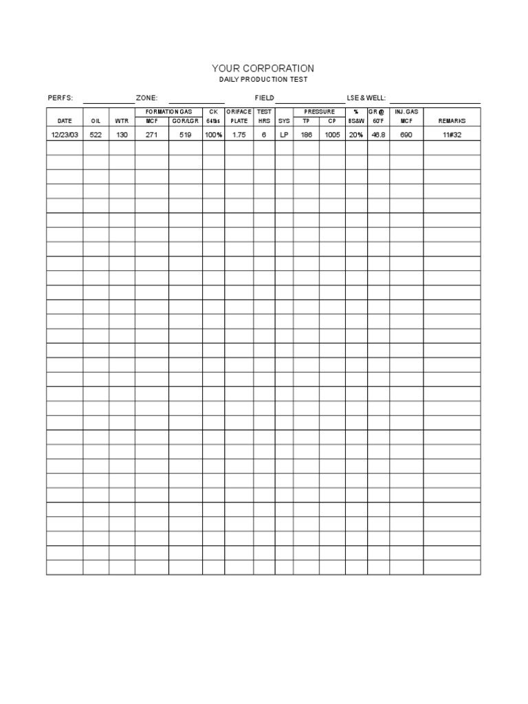 Well Test Sheet | PDF