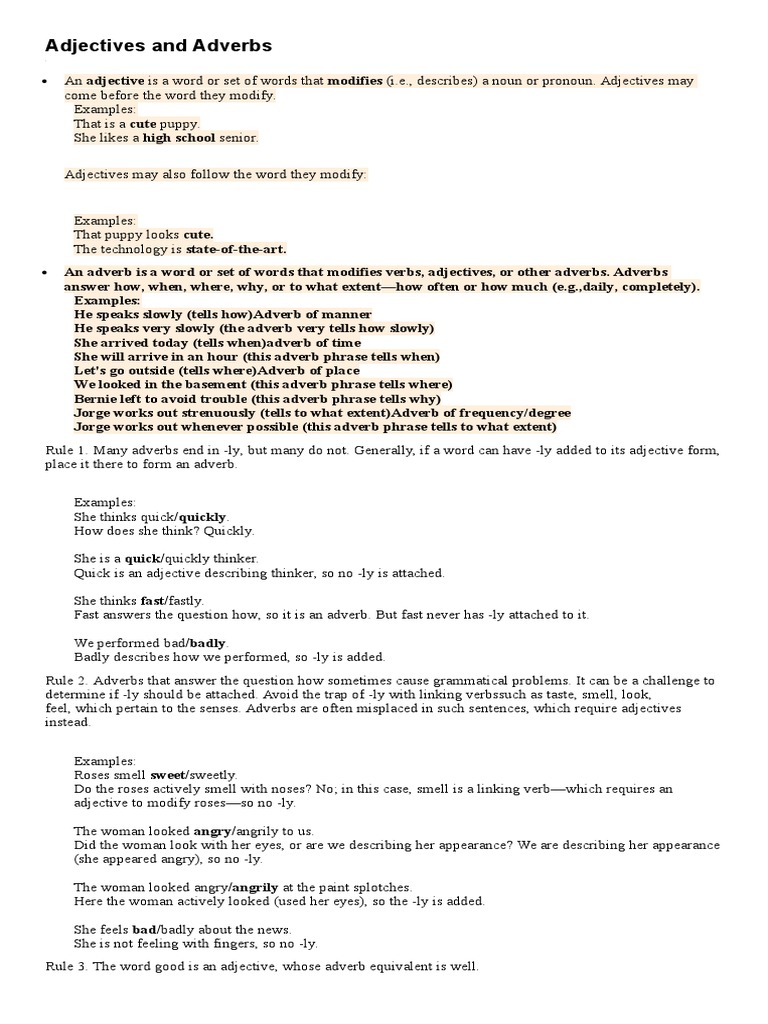 Adjectives and Adverbs Lesson | Download Free PDF | Adverb | Adjective