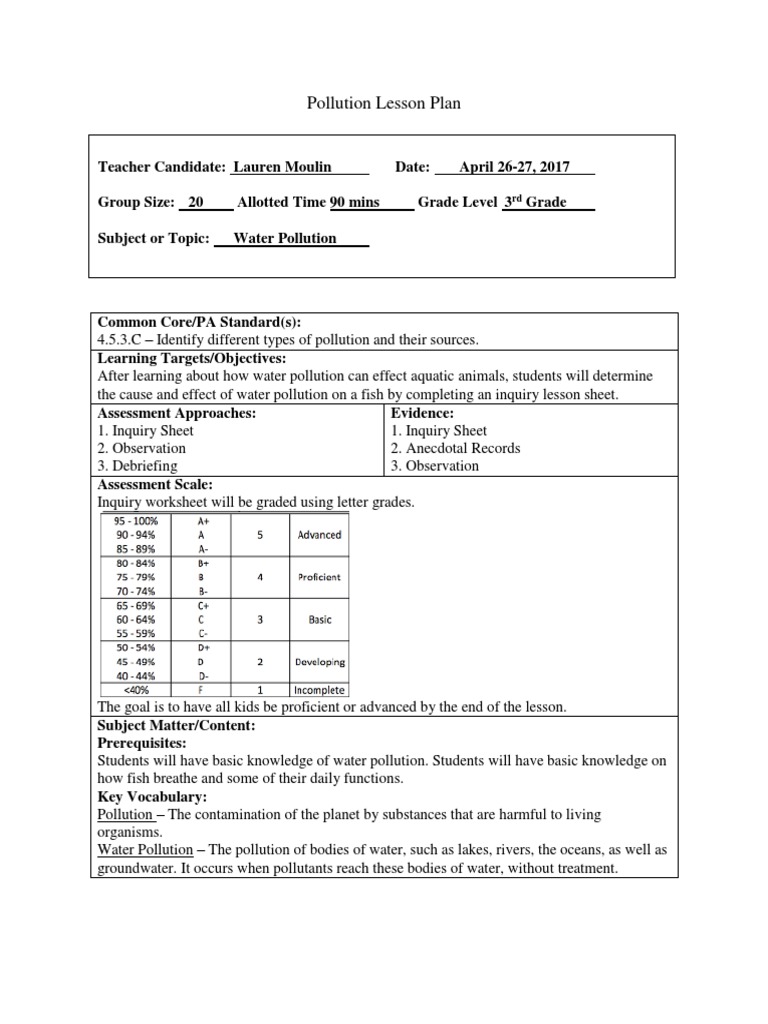 3rd Grade Water Pollution Lesson | PDF | Water Pollution | Pollution