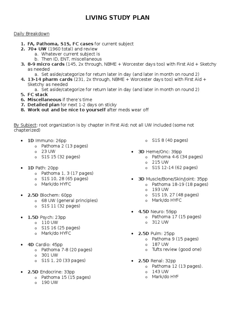 Step 1 Study Plan | PDF | Anatomy | Wellness