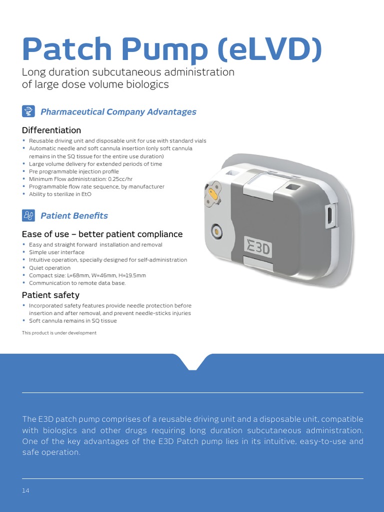 Elcam-3D Long-Duration SQ Patch Pump | PDF | Medical Device | Pharmaceutical Drug