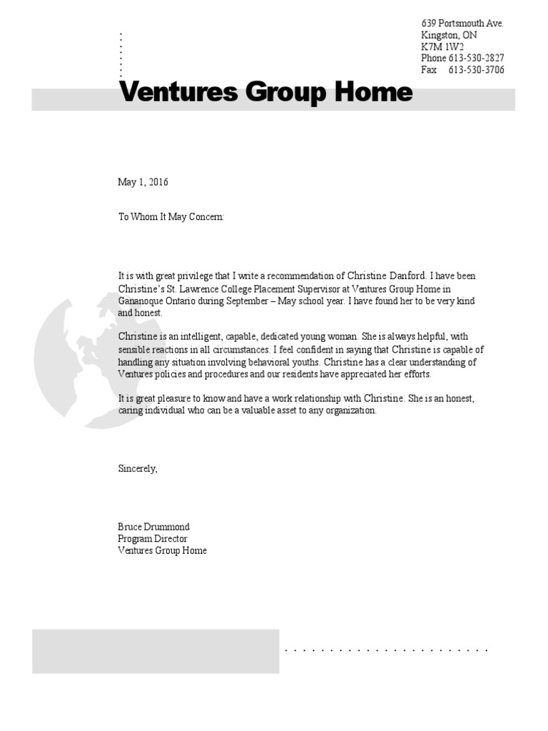 Reference Letter 252c Christine Danford | PDF