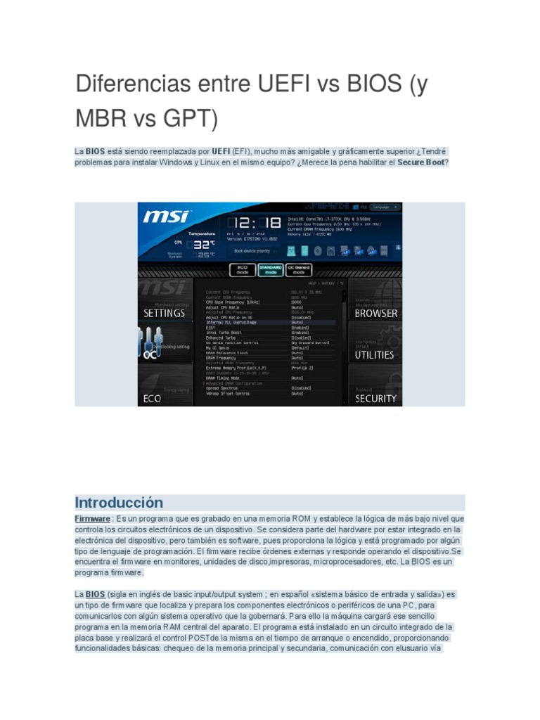 Diferencias Entre UEFI Vs BIOS | PDF