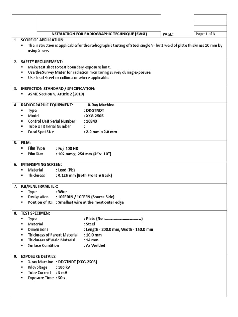 RT Instruction For SWSI | PDF | Radiography | Optics