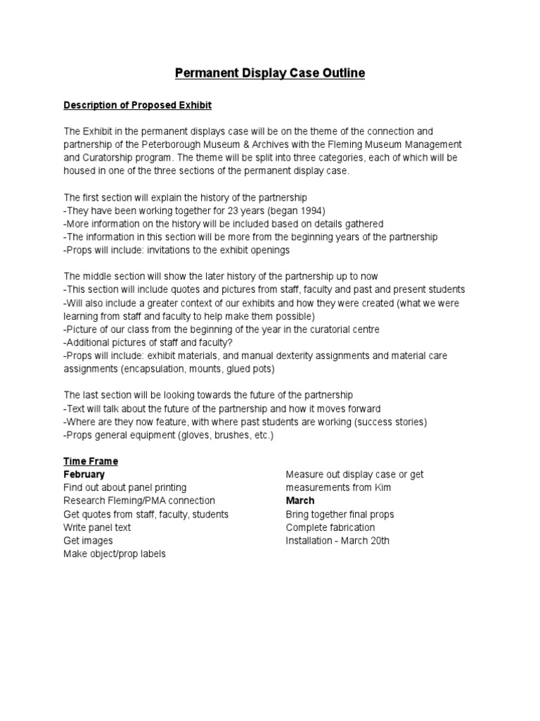 Permanent Display Case Outline: Description of Proposed Exhibit | PDF