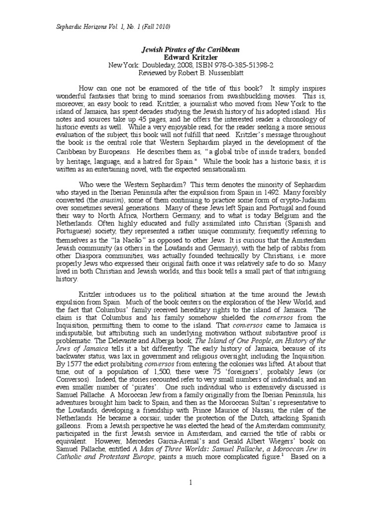 Jewish Pirates of The Caribbean: Edward Kritzler | PDF | Sephardi Jews ...