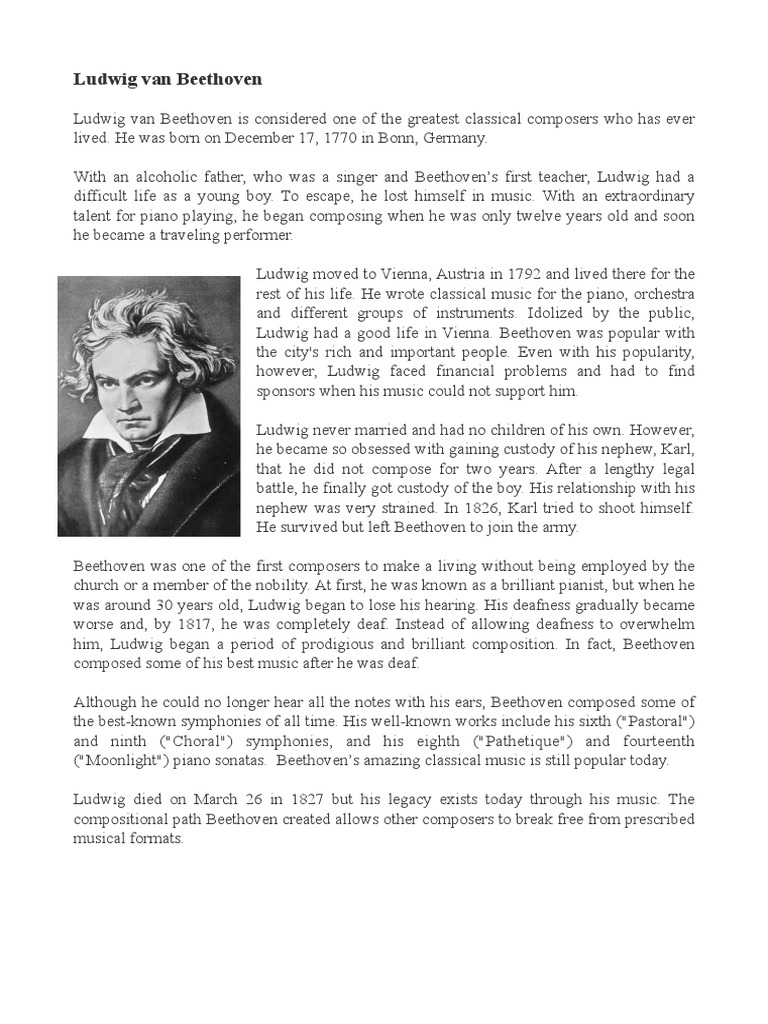 Beethoven's Biography | PDF | Ludwig Van Beethoven | Classical Compositions