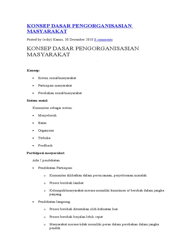 Konsep Dasar Pengorganisasian Masyarakat | PDF