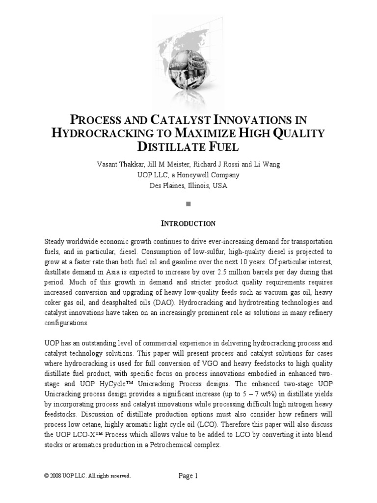 Process Cat Innov Hydrocrack PDF | PDF | Cracking (Chemistry) | Diesel Fuel