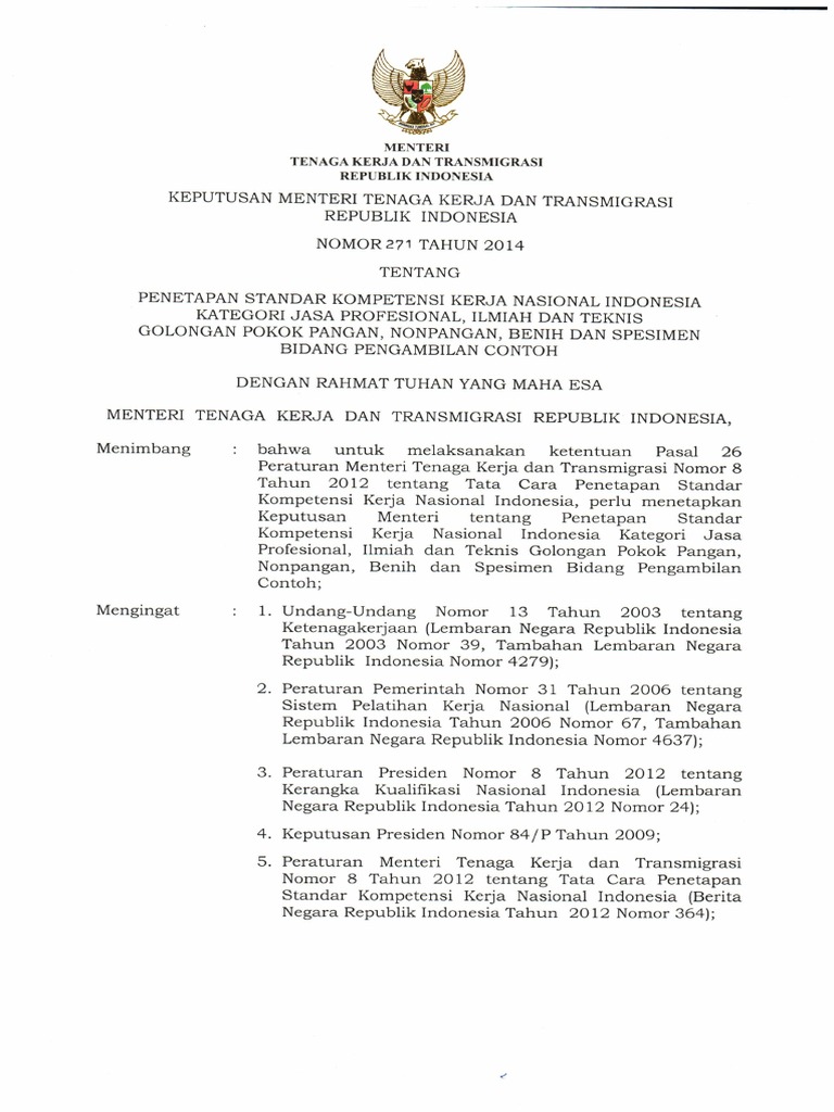 SKKNI Pengambilan Contoh PDF | PDF