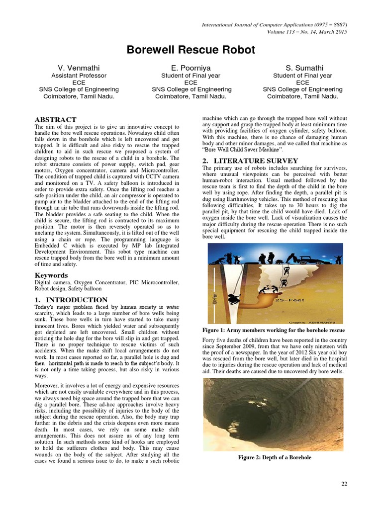 Borewell Rescue Robot: V. Venmathi E. Poorniya S. Sumathi | PDF ...