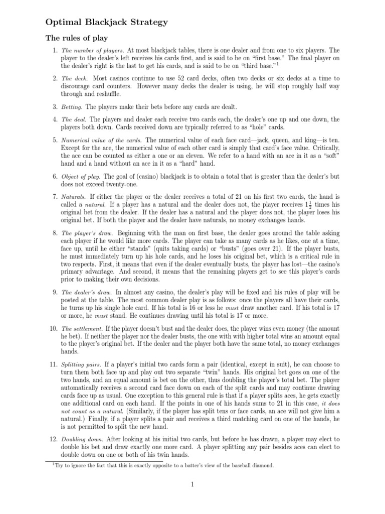 Optimal Blackjack Strategy: The Rules of Play | PDF | Card Games | Gaming