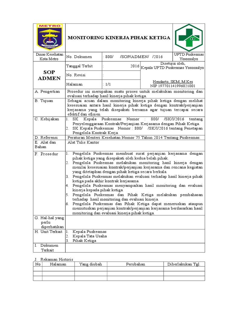 2.5.2.2 SOP Monitoring Kinerja Pihak Ketiga | PDF
