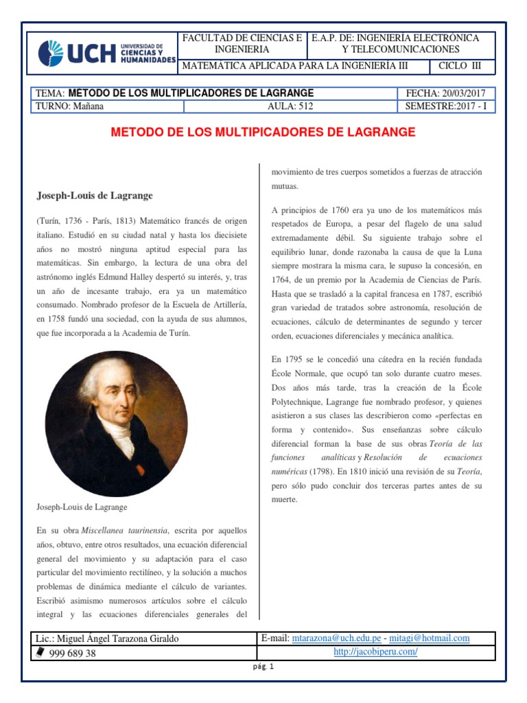 Multiplicadores de Lagrange | PDF | Ecuaciones | Análisis matemático