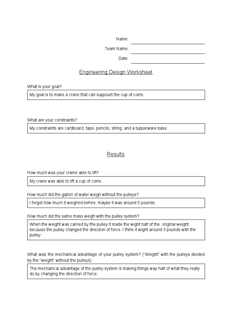 Engineering Design Worksheet | PDF