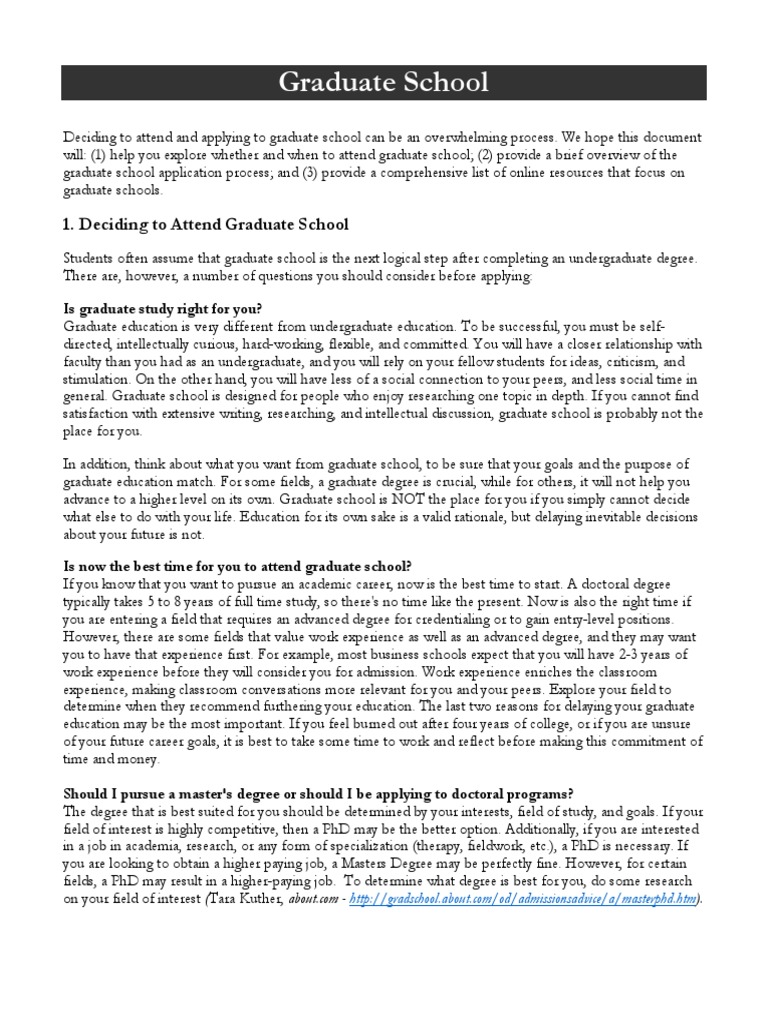 Deciding To Attend Graduate School | PDF | Graduate School | Graduate ...
