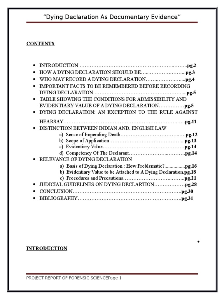 Dying Declaration | PDF | Hearsay | Evidence (Law)