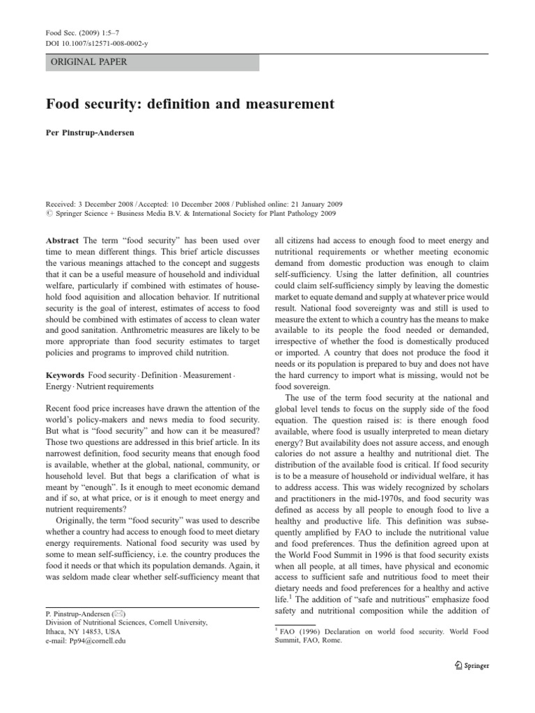 Food Security - Definition and Measurement PDF | PDF | Food Security ...