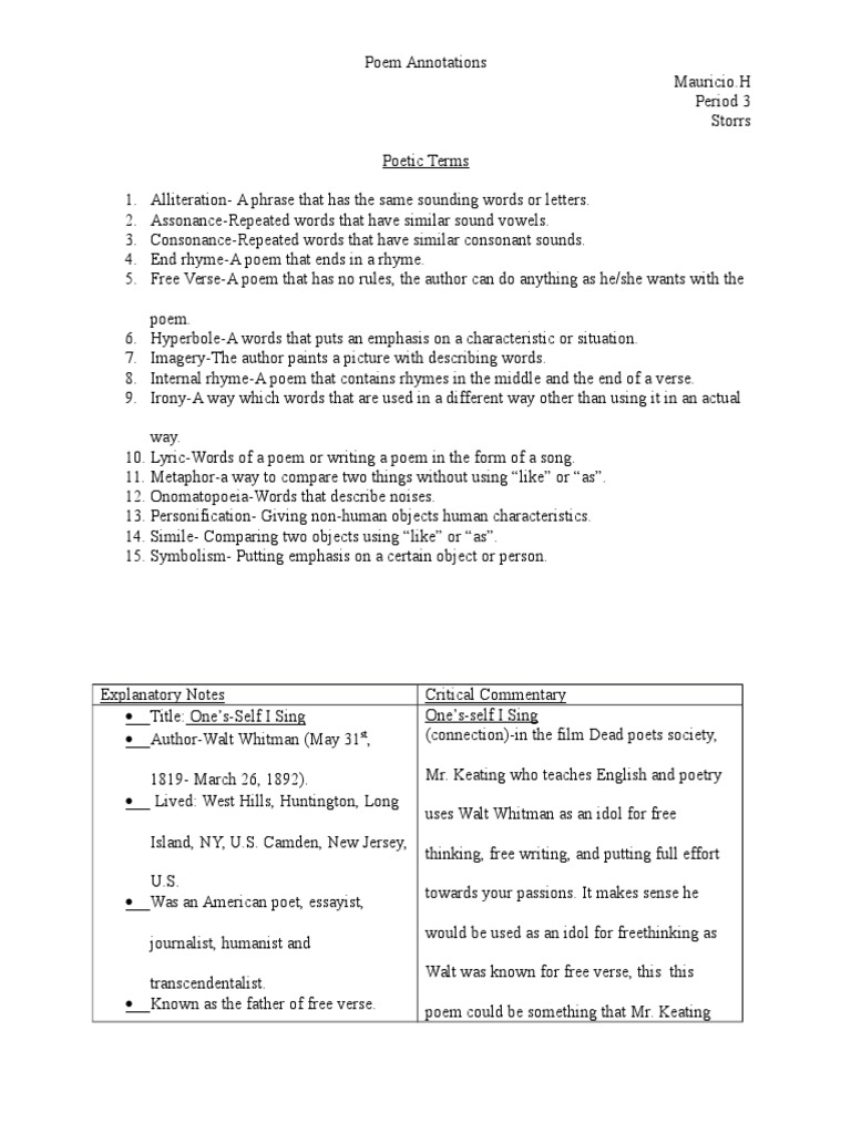 Poetry Annotations | Rhyme | Poetry