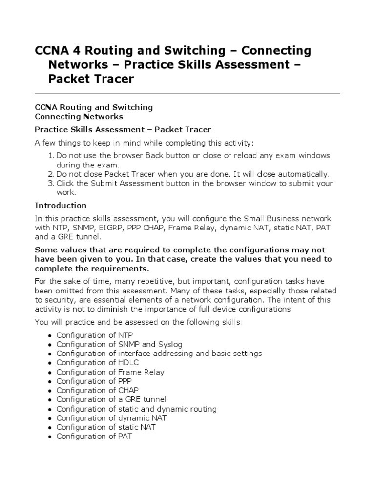 CCNA 4 Routing and Switching - Connecting Networks - Practice Skills Assessment - Packet Tracer ...