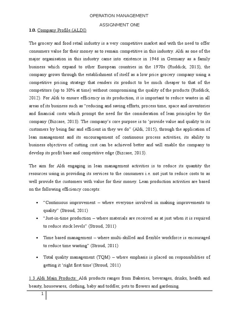 1.0. Company Profile (ALDI) : Operation Management Assignment One | PDF ...