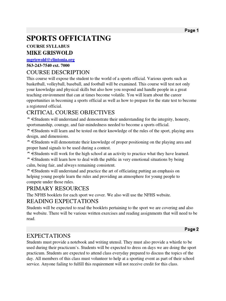 Sports Officiating: Course Description | PDF | Education Theory ...