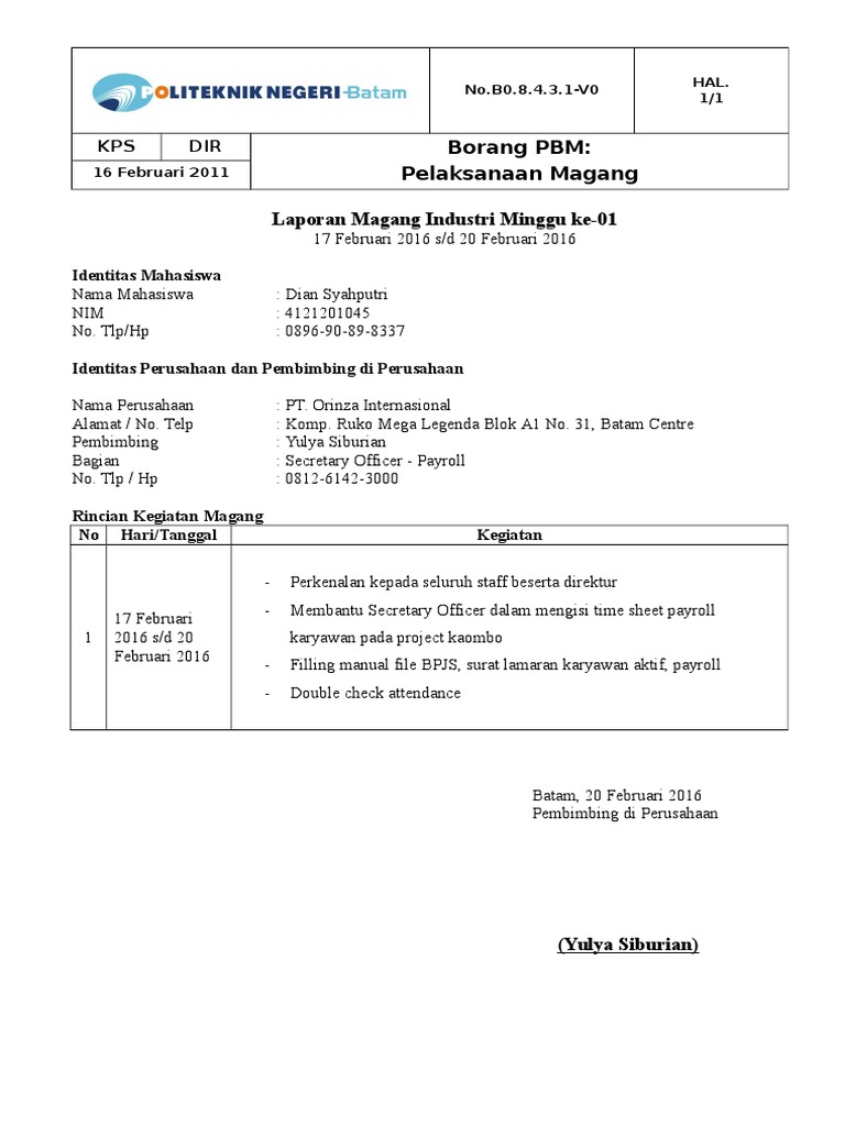 Logbook Magang Dian | PDF