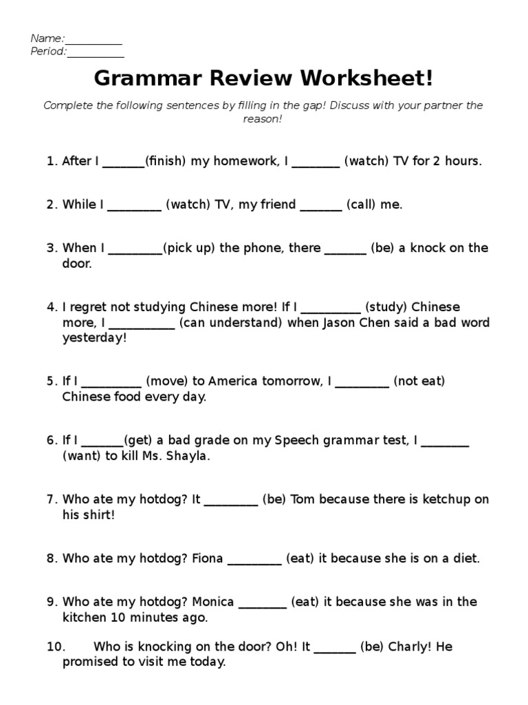 Grammar Review Worksheet for Students | PDF | Language Arts & Discipline