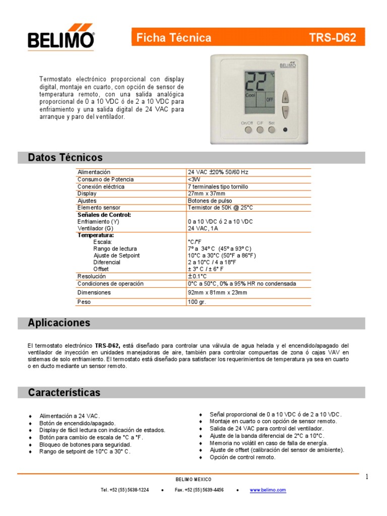Termostato Proporcional TRS-D62 Belimo | PDF | Termostato | Electrónica