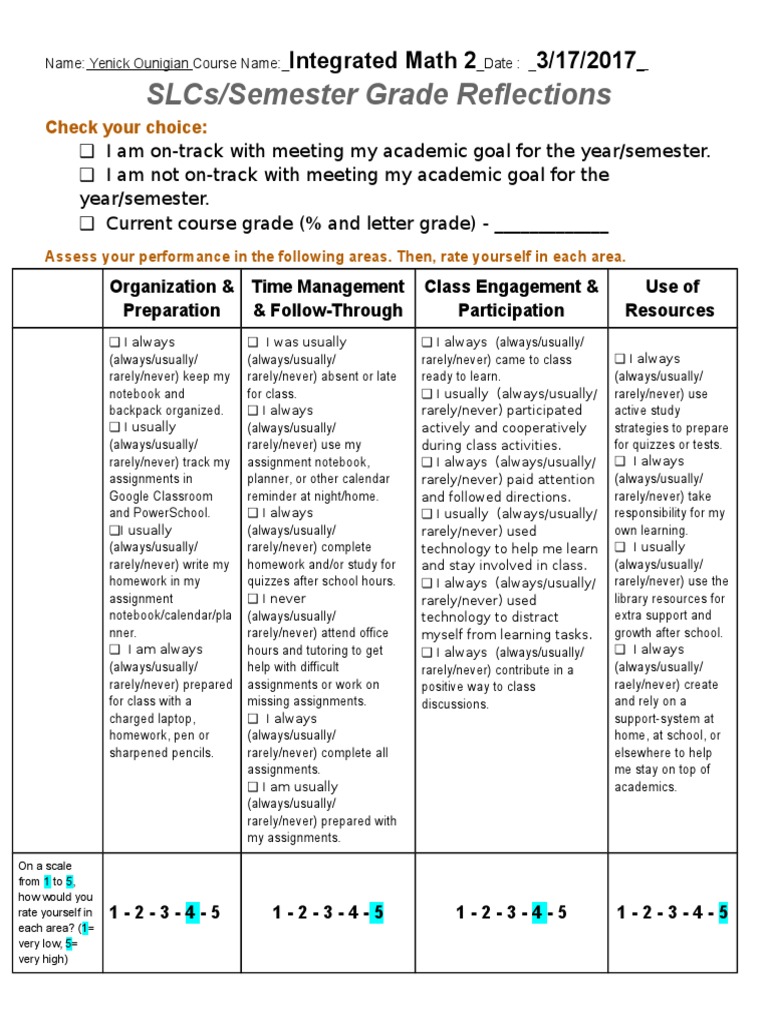 Integrated Math 2 Self-Assessment Guide | PDF | Homework | Applied ...