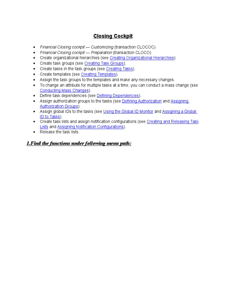 Closing Cockpit: 1.find The Functions Under Following Menu Path | PDF ...