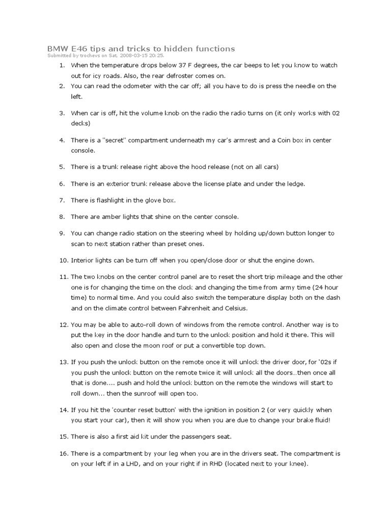 BMW E46 Hidden Features Guide | PDF | Business | Computers