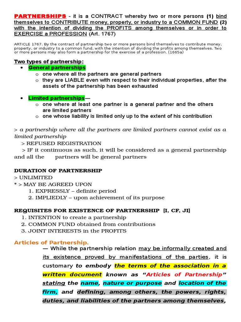 Two Types of Partnership: General Partnerships | PDF
