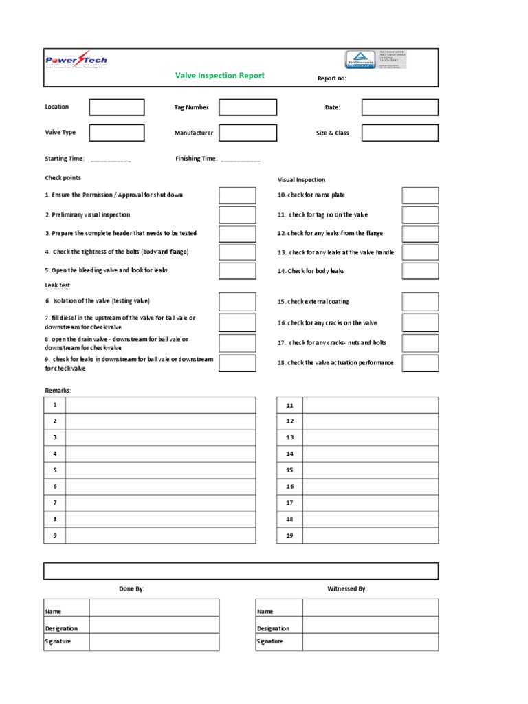 Valve Inspection Checklist | Download Free PDF | Valve | Plumbing
