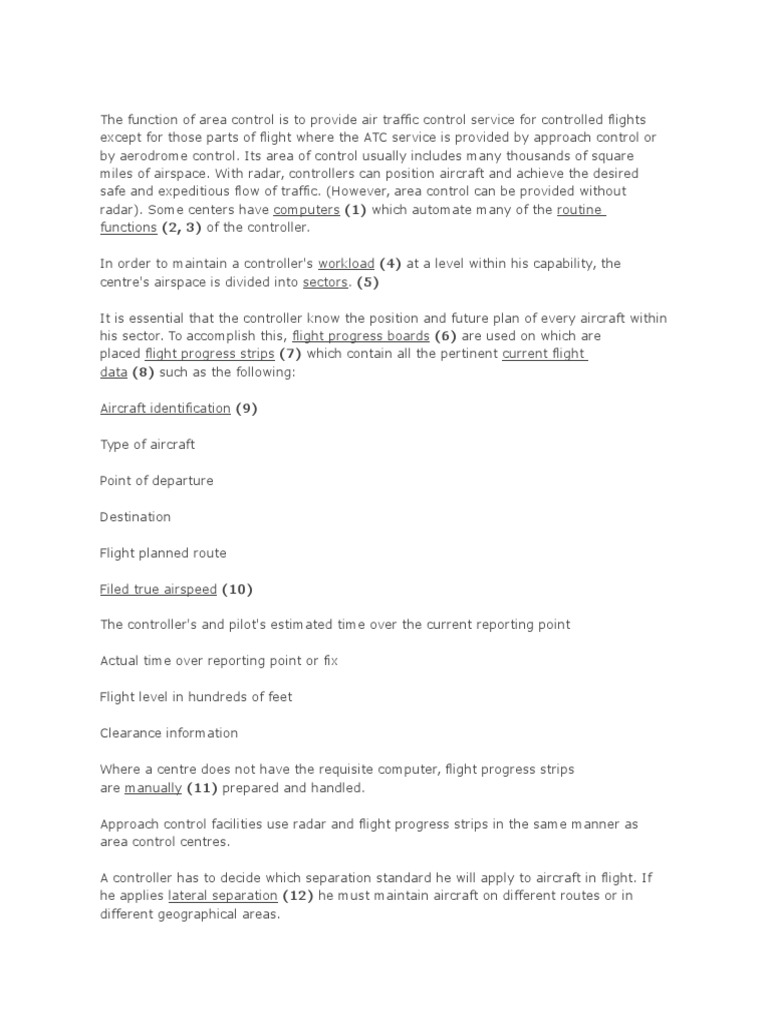 The Function of Area Control is to Provide Air Traffic Control Service ...