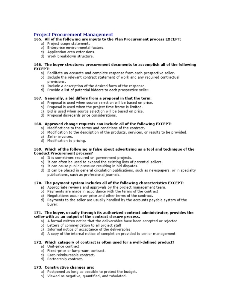 Project Procurement Management_Questions_1.pdf | Request For Proposal ...