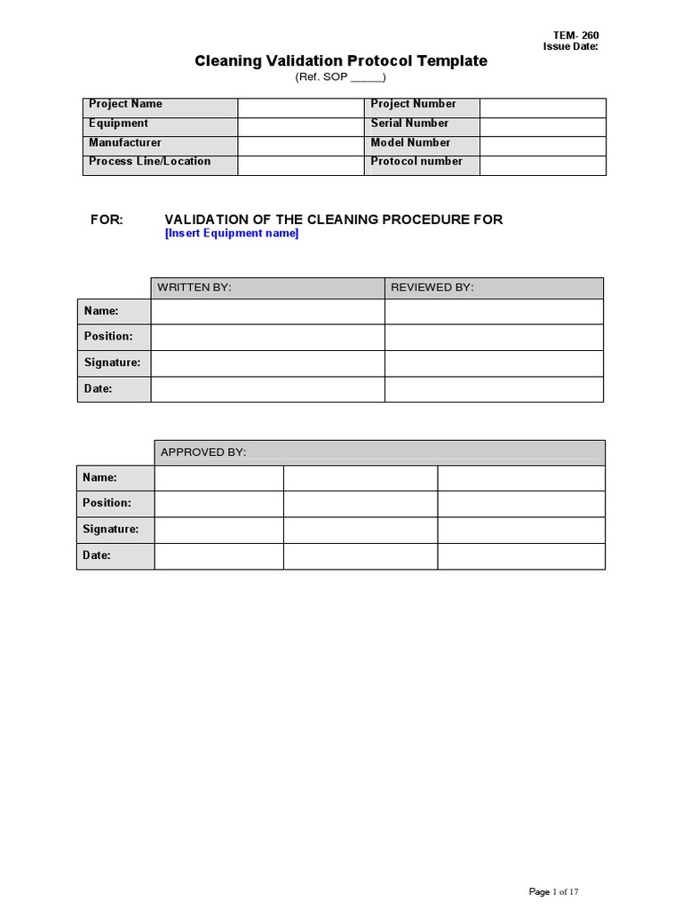 TEM-260 Cleaning Validation Protocol Template Sample PDF | PDF ...