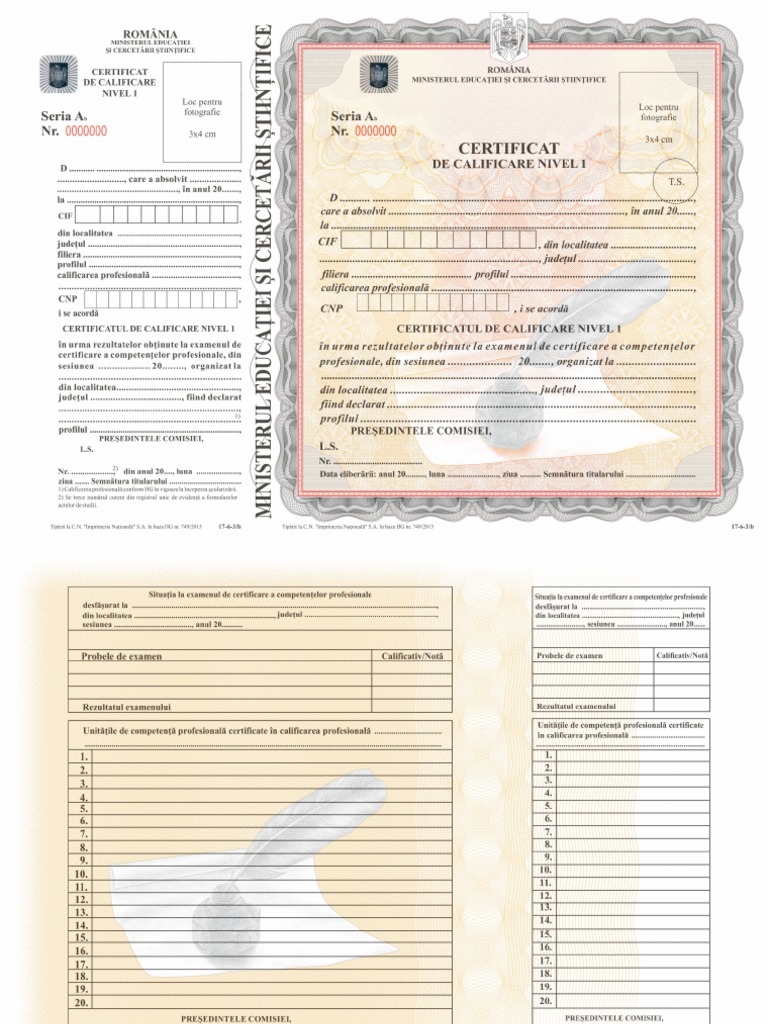 Certificat de Calificare Profesionala Nivel 1 | PDF