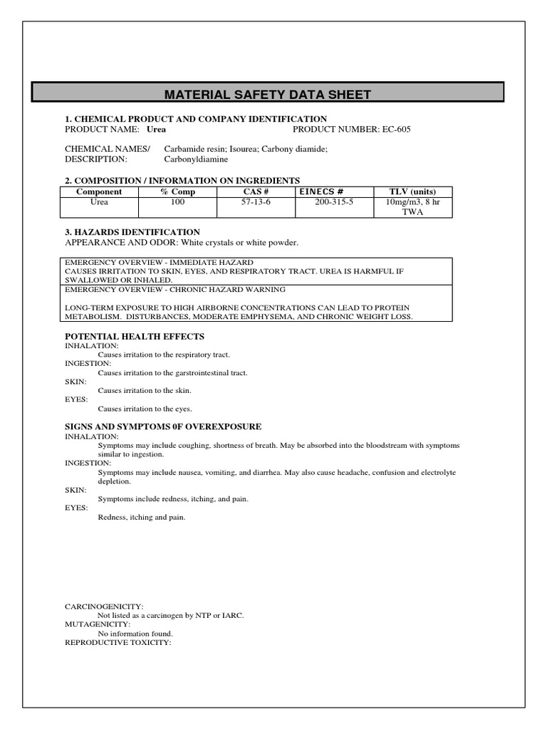 MSDS - Urea | PDF | Urea | Personal Protective Equipment