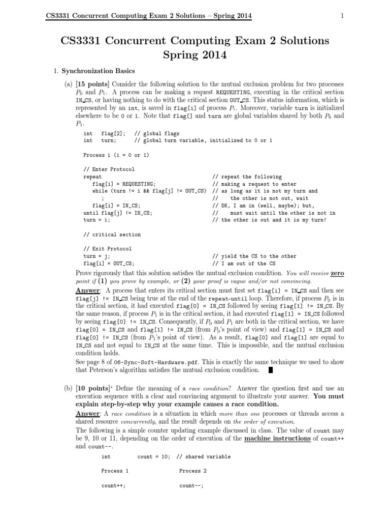 Cs3331 Concurrent Computing Exam 2 Solutions Spring 2014 Pdf Concurrent Computing