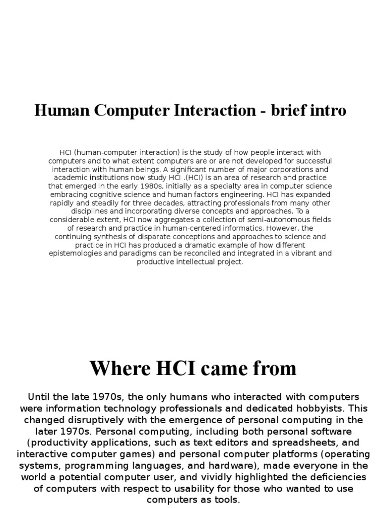 Human Computer Interaction - Brief Intro Lordnes | PDF | Human–Computer ...