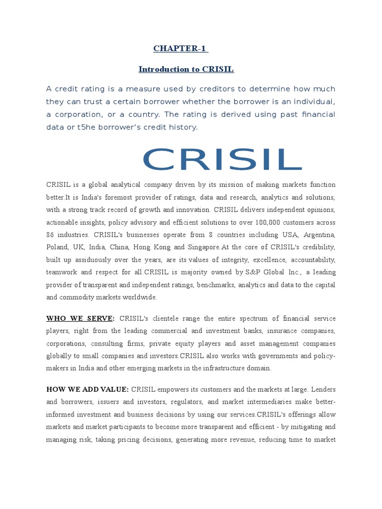 Chapter-1 Introduction To CRISIL: Who We Serve | PDF | Securities ...