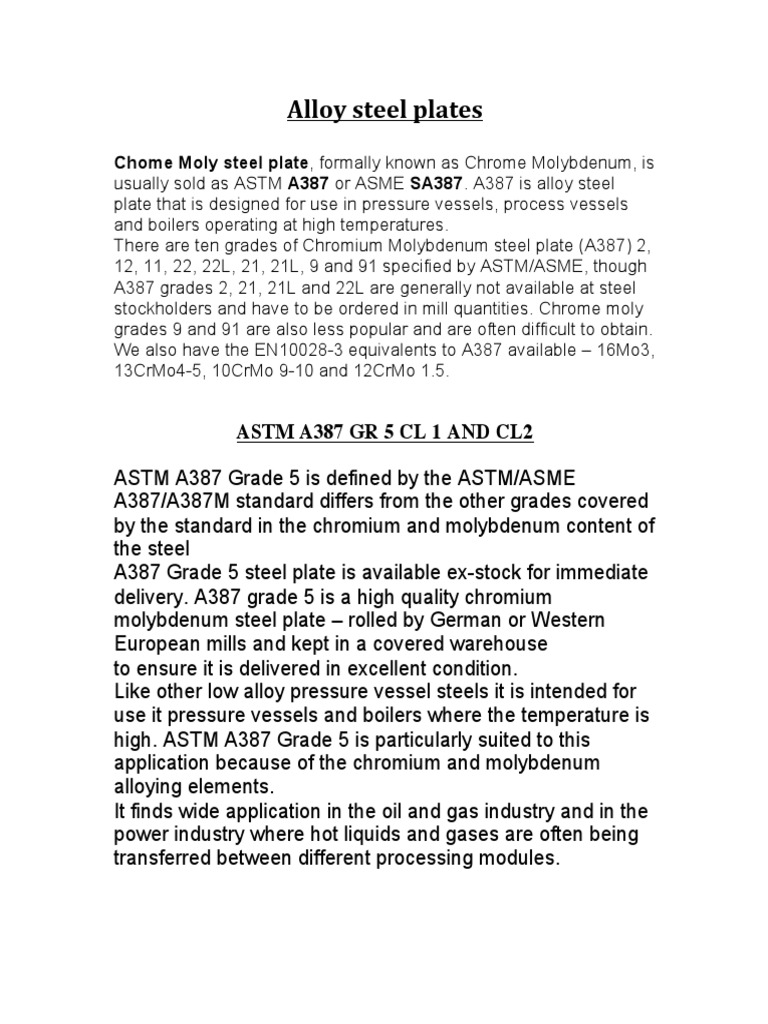 Alloy Steel Plates Tds | PDF | Structural Steel | Chromium