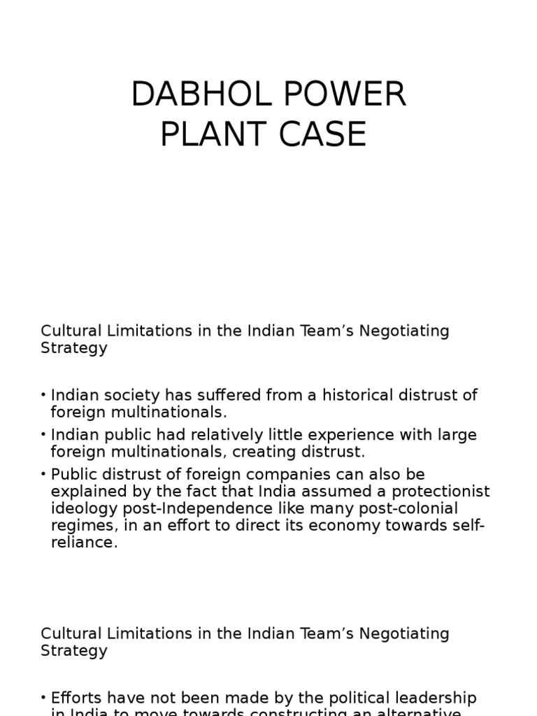 Dabhol Power Plant: Cultural Negotiation Challenges | PDF | Negotiation | Multinational Corporation